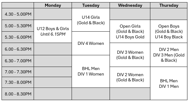 2024 Training Times & Draws – Tigerstix Hockey Club
