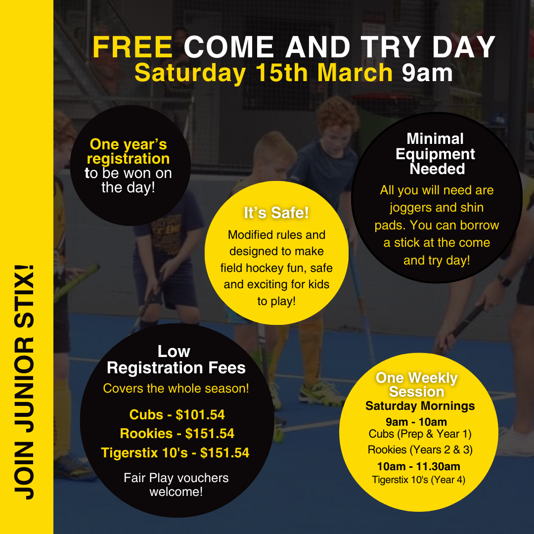 Junior Stix Come and Try Day – 15th March – Tigerstix Hockey Club